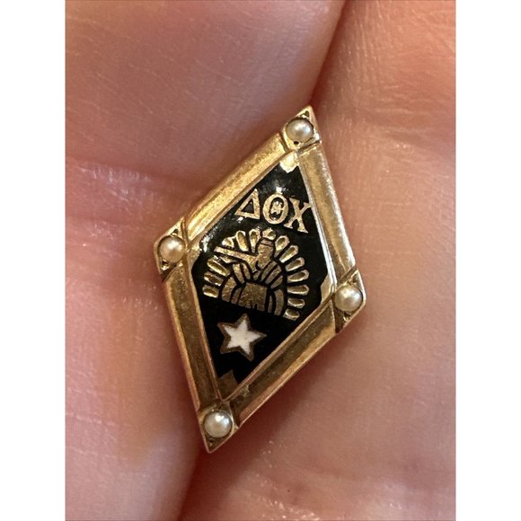 Jewelry | Delta Theta Chi Sorority Vintage Pin Solid 1k Gold W Pearls ...